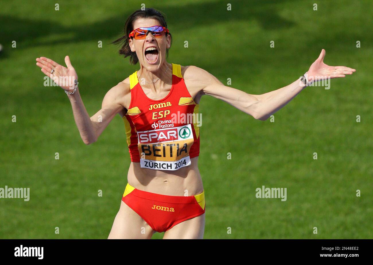 Spain's Ruth Beitia celebrates after winning the gold medal in the ...