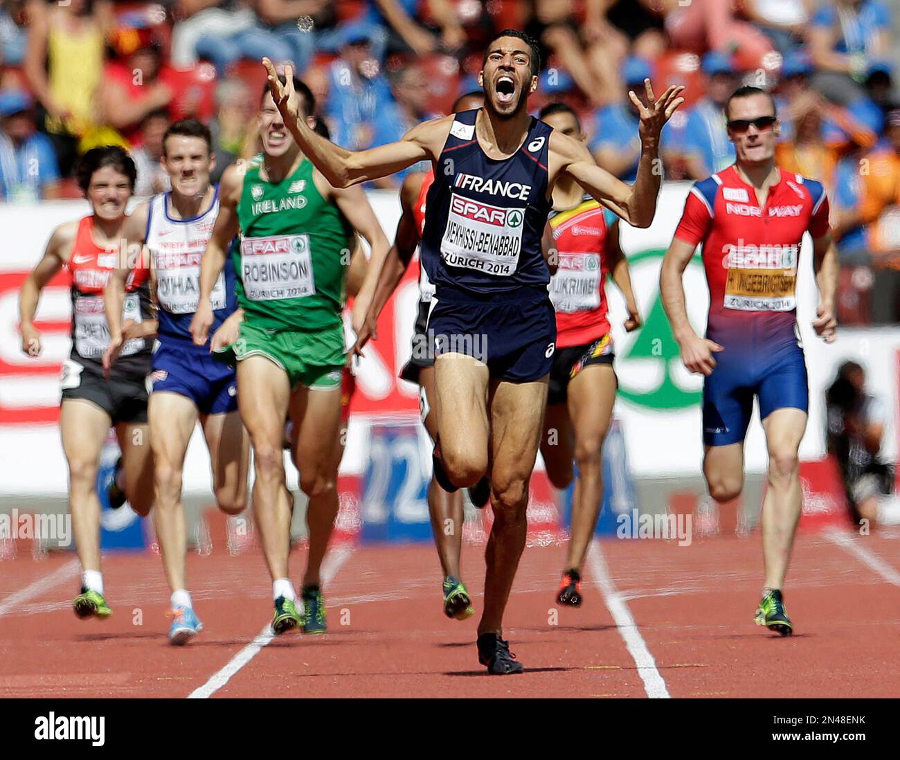 France's Mahiedine Mekhissi-Benabbad approaches the finish line to win ...