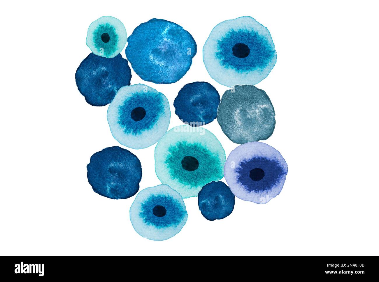 Hand drawn watercolor blue,indigo color abstract figure from circles ...