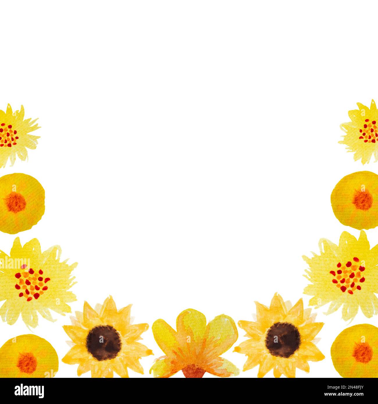 Yellow watercolor floral border. Illustration,isolated on white ...