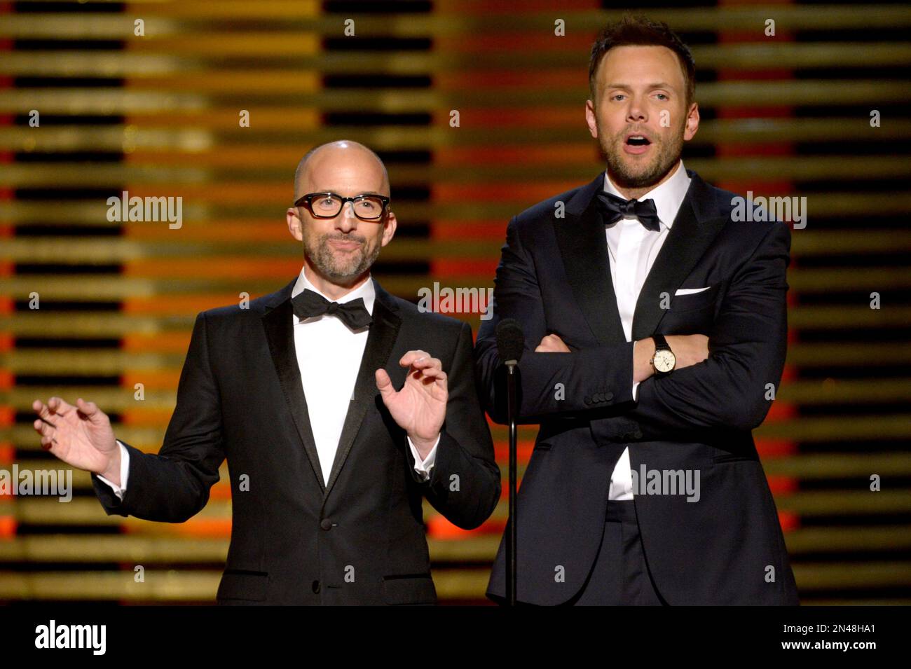 Jim Rash and Joel McHale speak on stage at the Television Academy's ...