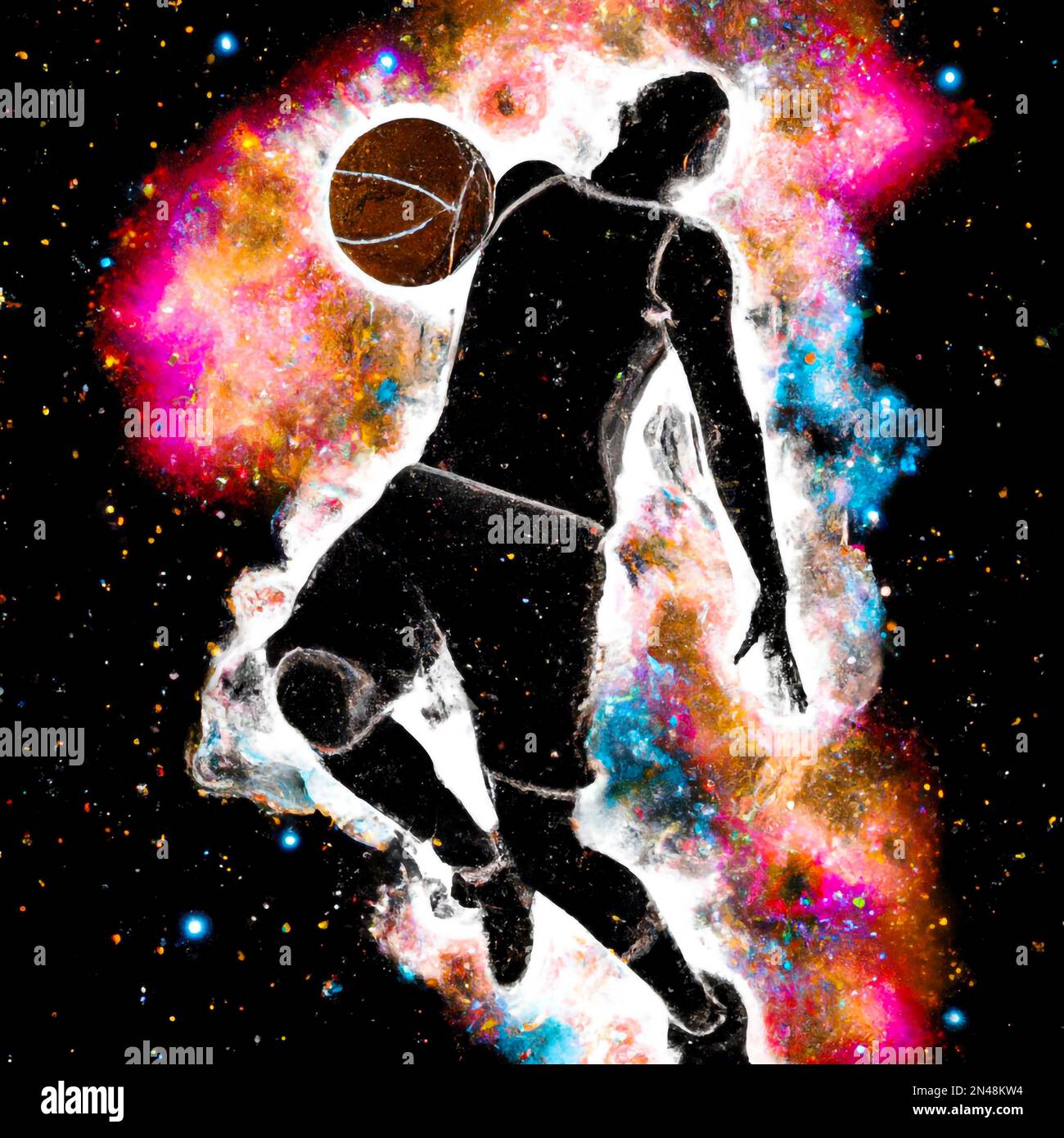 Basketball Player Silhouette at abstract cosmic background – Digital ...