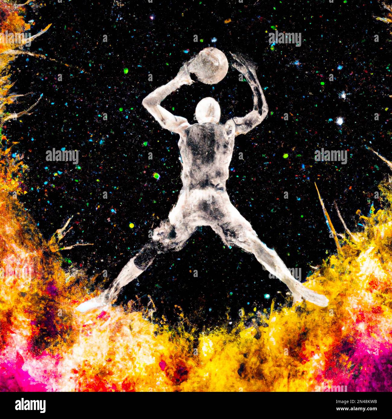 Basketball Player Silhouette at abstract cosmic background – Digital ...