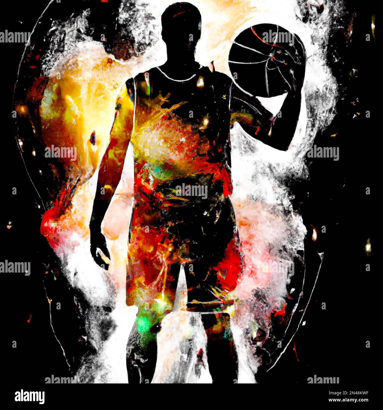 Basketball Player Silhouette at abstract cosmic background – Digital ...