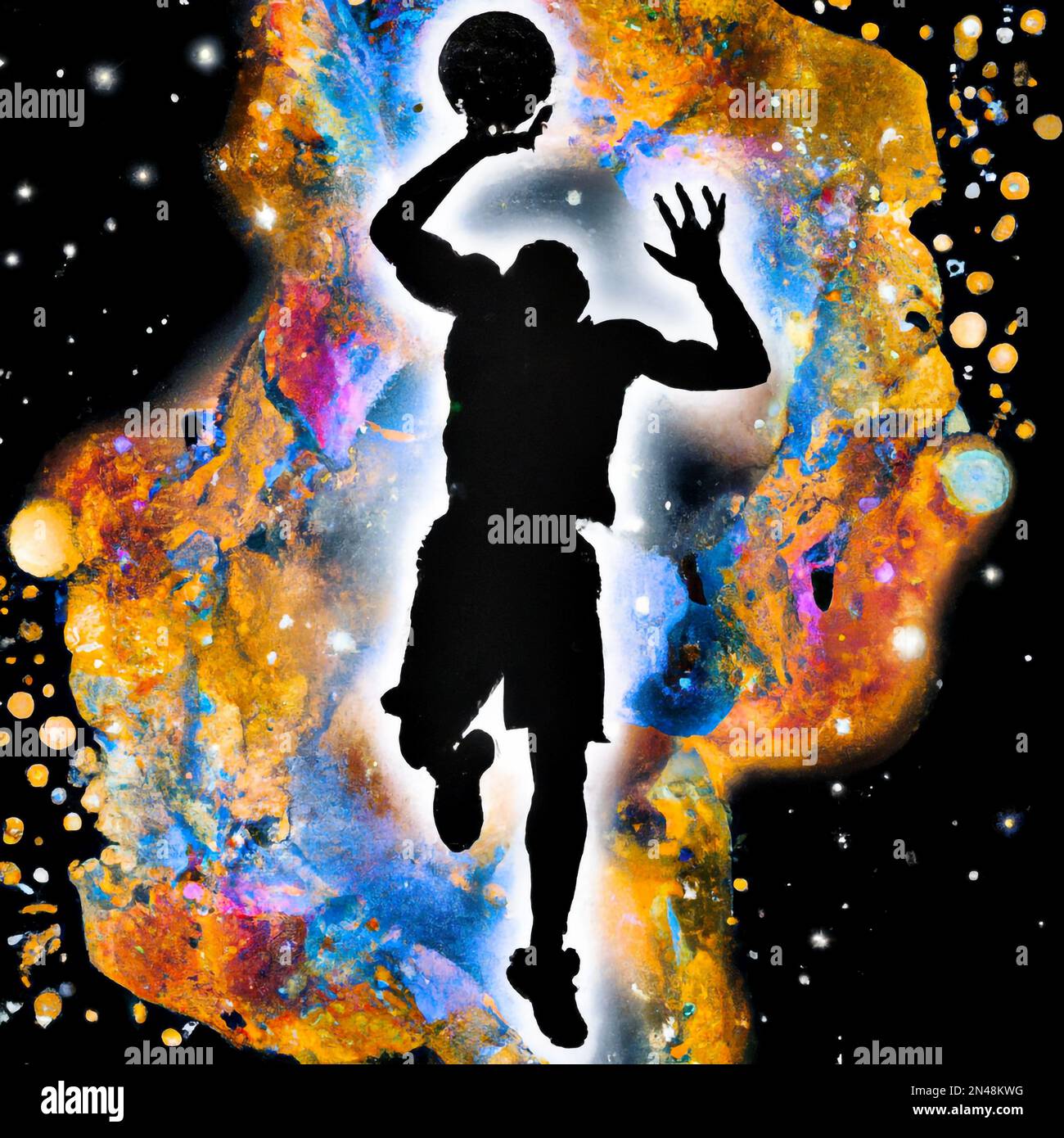 Basketball Player Silhouette at abstract cosmic background – Digital ...