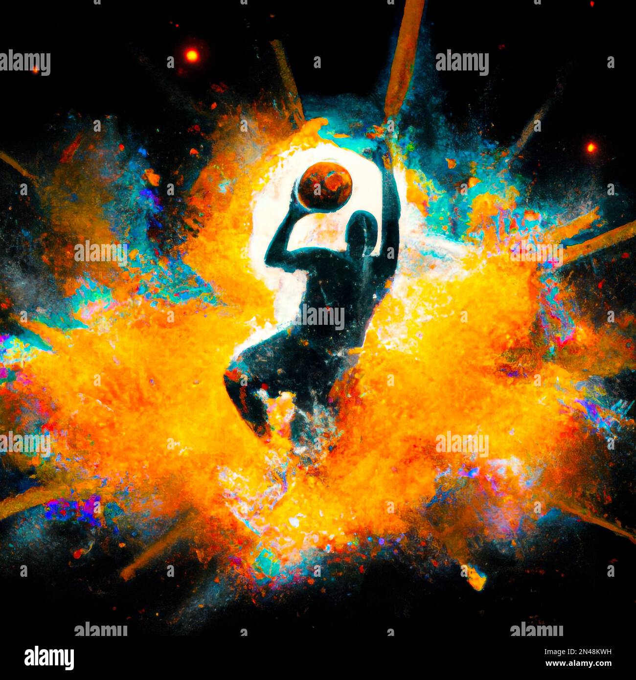 Basketball Player Silhouette at abstract cosmic background – Digital ...