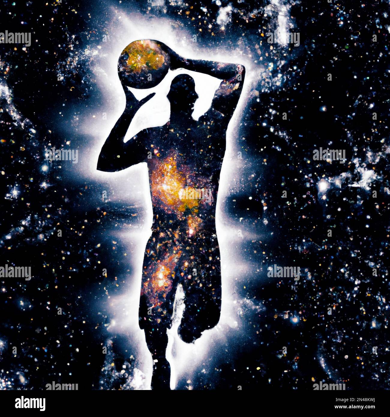 Basketball Player Silhouette at abstract cosmic background – Digital ...