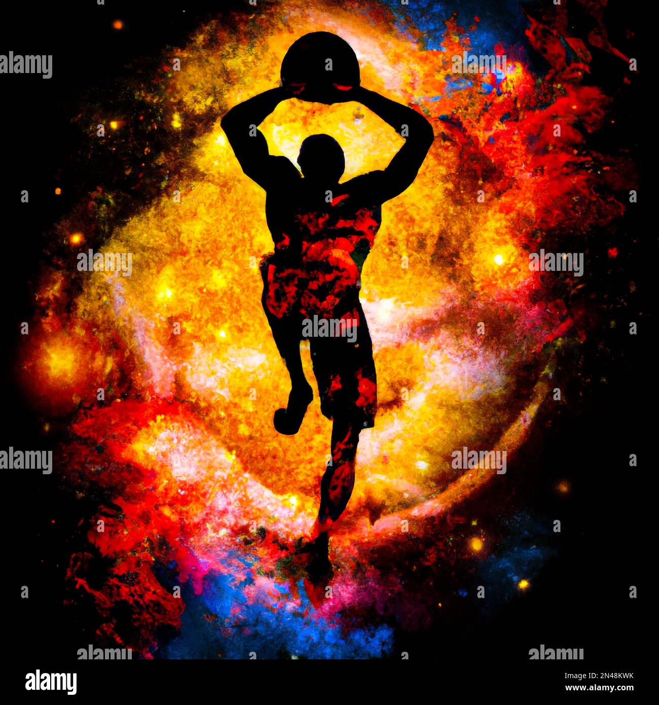 Basketball Player Silhouette at abstract cosmic background – Digital ...