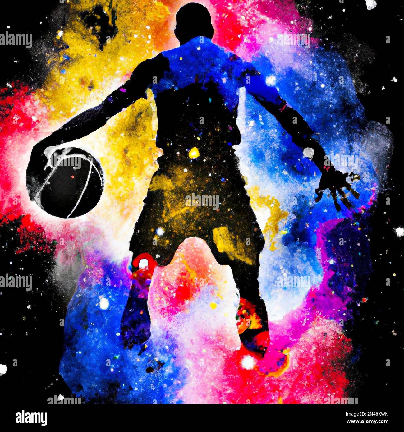 Basketball Player Silhouette at abstract cosmic background – Digital ...