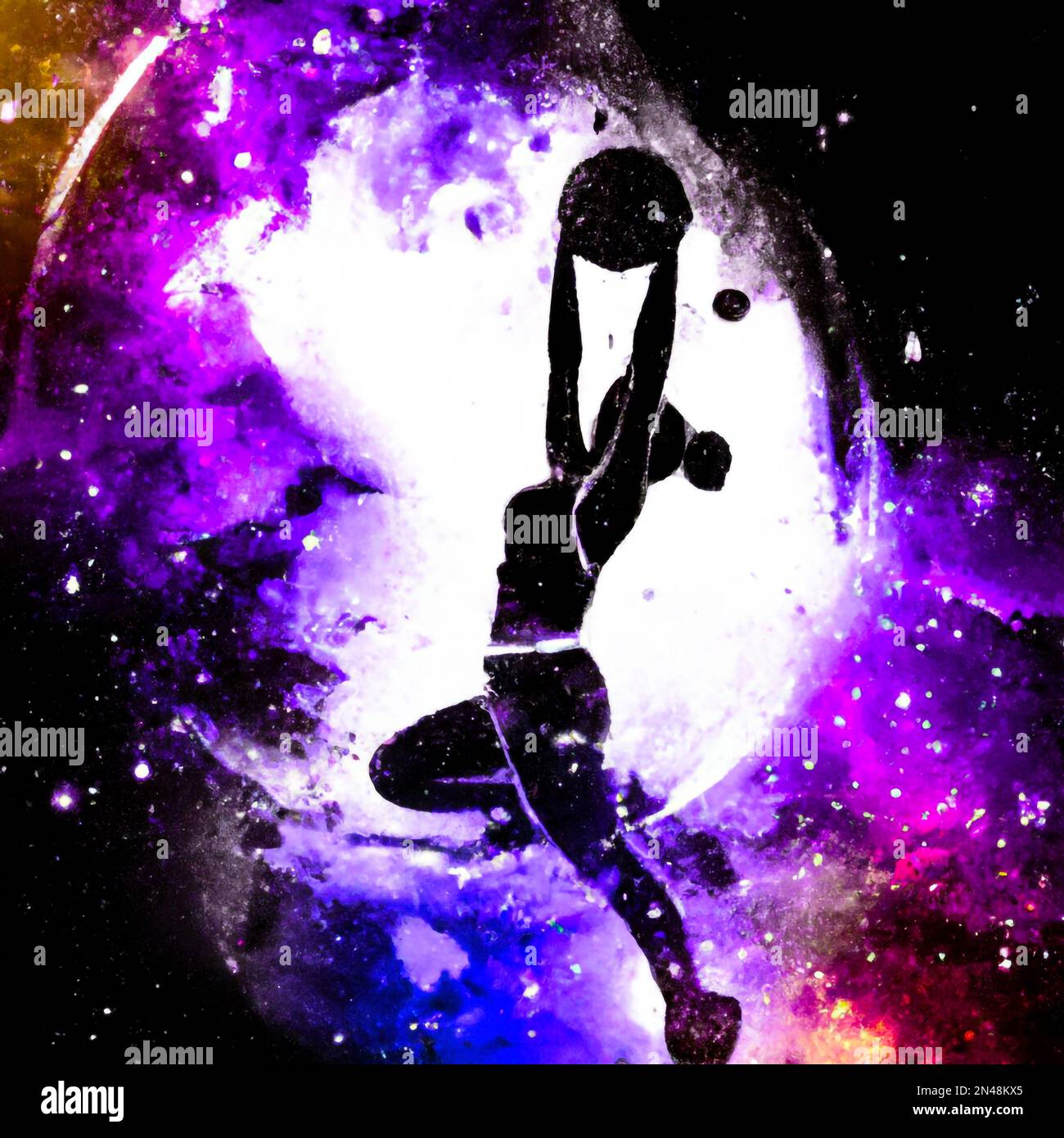 Basketball Player Silhouette at abstract cosmic background – Digital ...