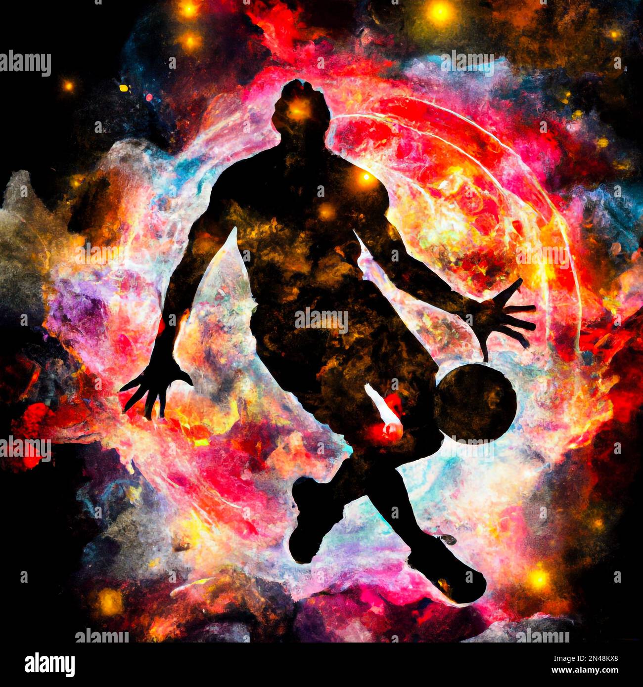 Basketball Player Silhouette at abstract cosmic background – Digital ...