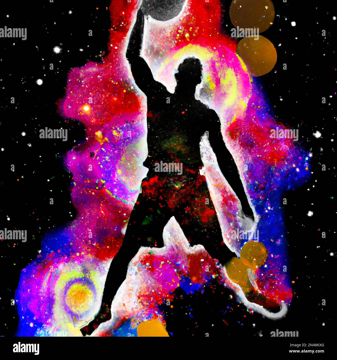 Basketball Player Silhouette at abstract cosmic background – Digital ...