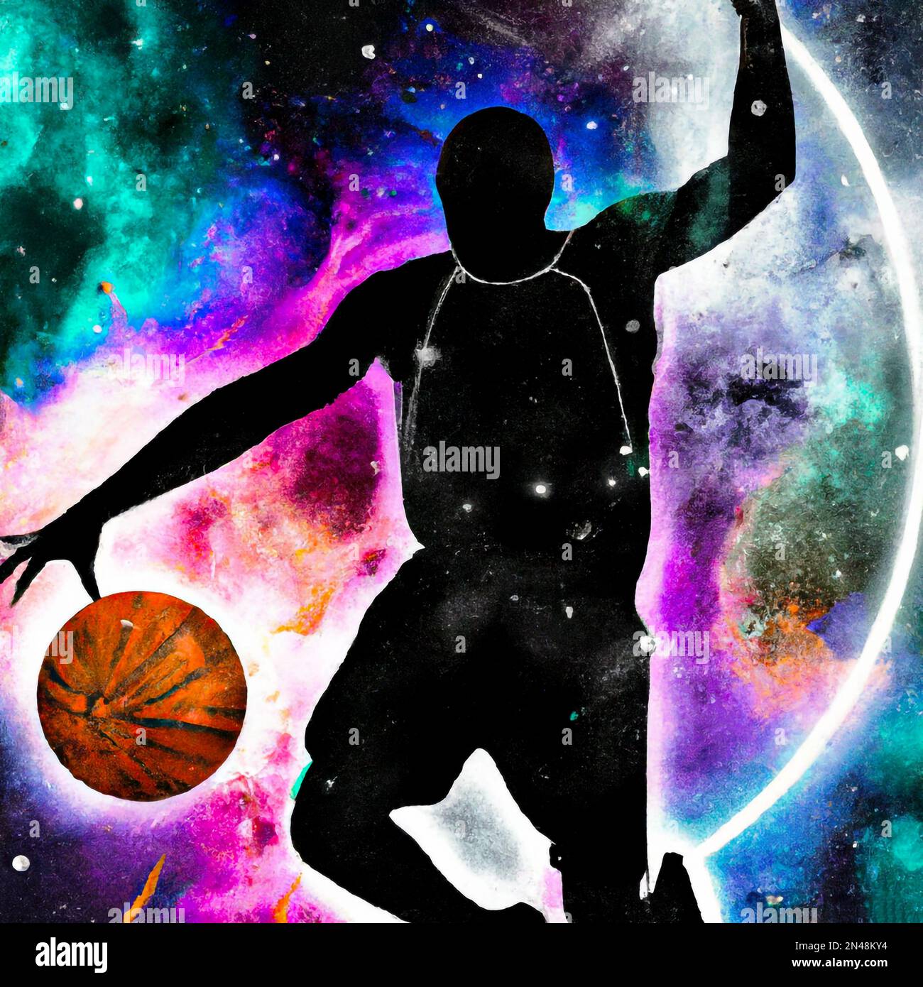Basketball Player Silhouette at abstract cosmic background – Digital ...