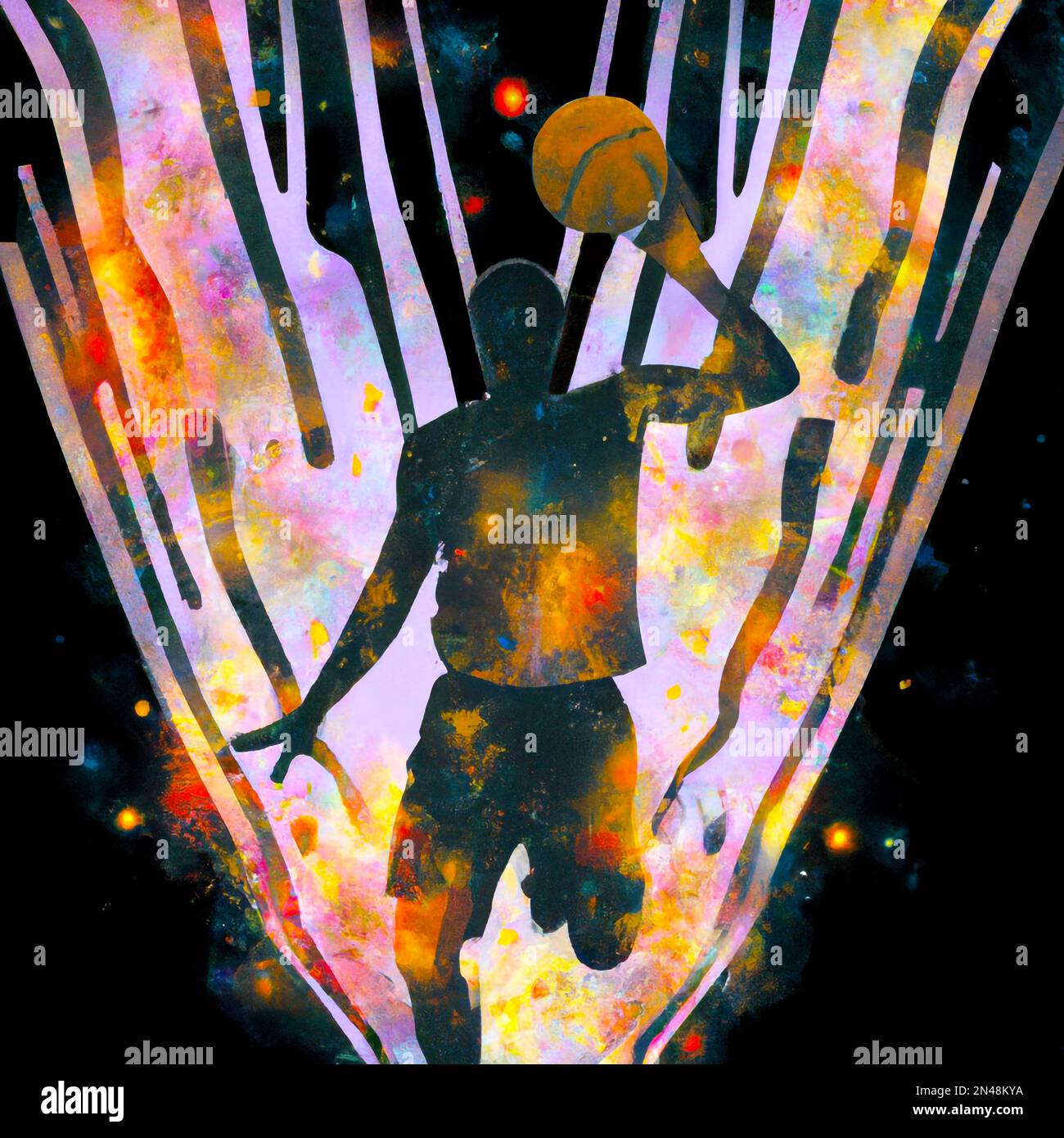 Basketball Player Silhouette at abstract cosmic background – Digital ...