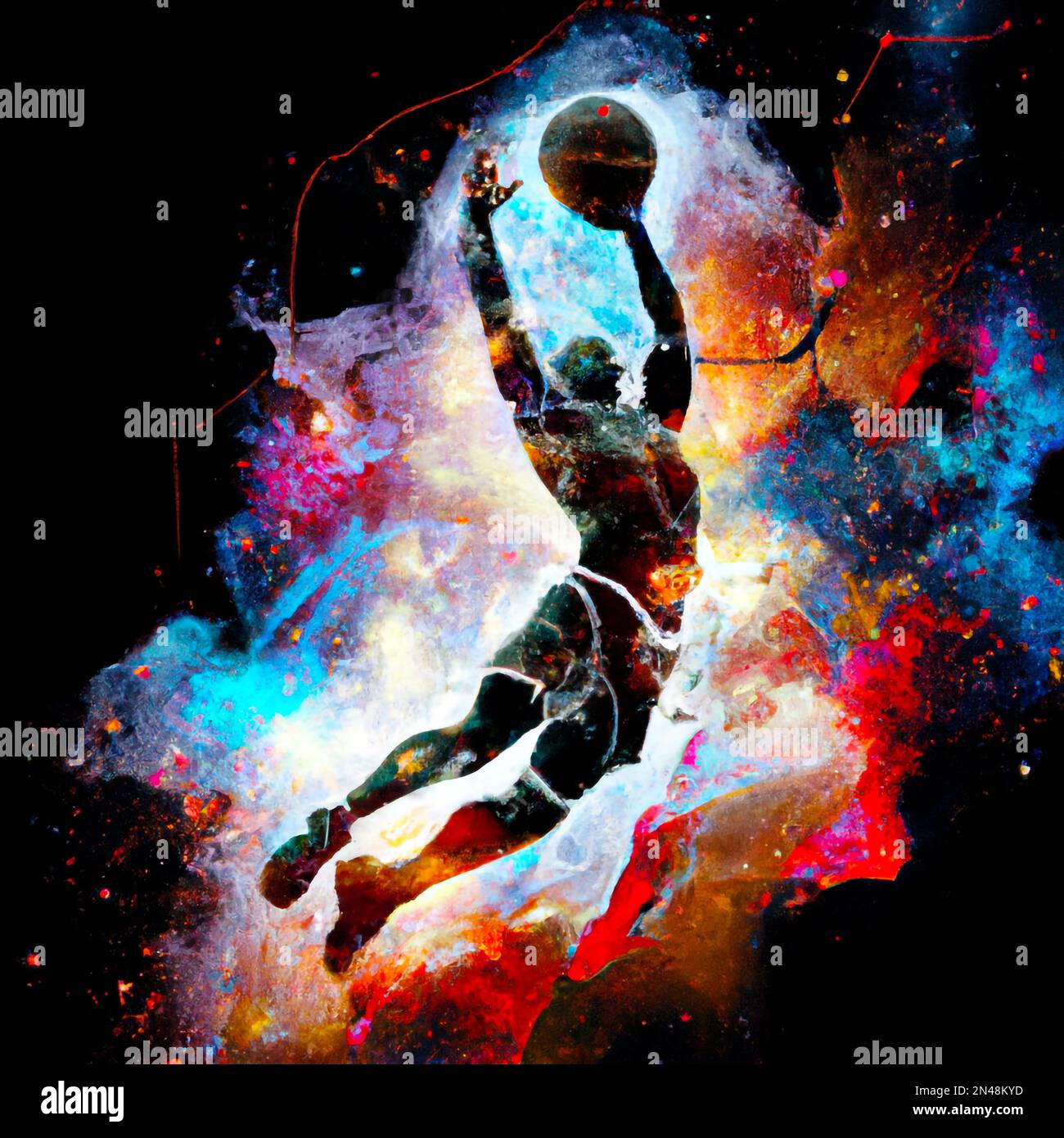 Basketball Player Silhouette at abstract cosmic background – Digital ...