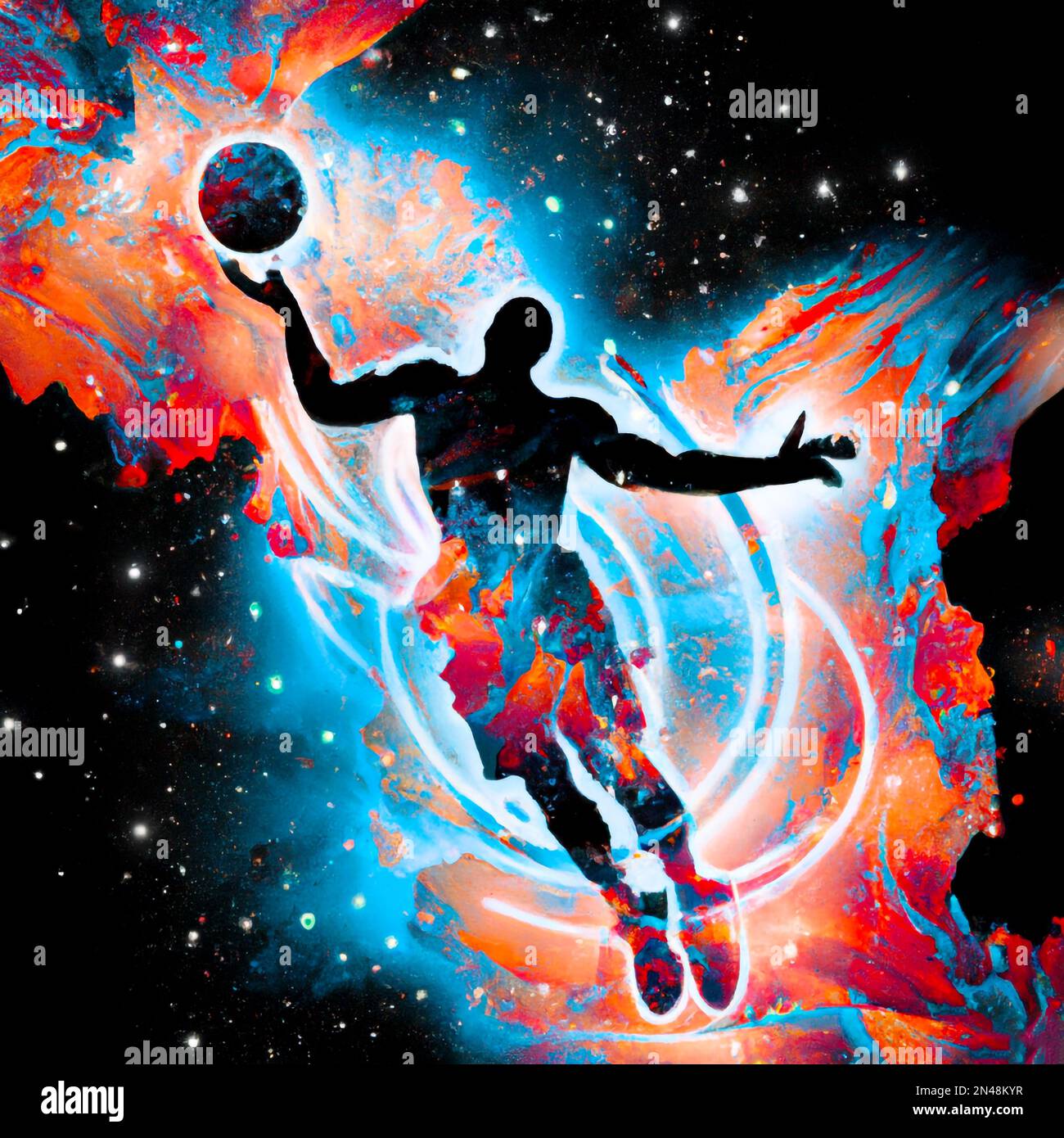 Basketball Player Silhouette at abstract cosmic background – Digital ...
