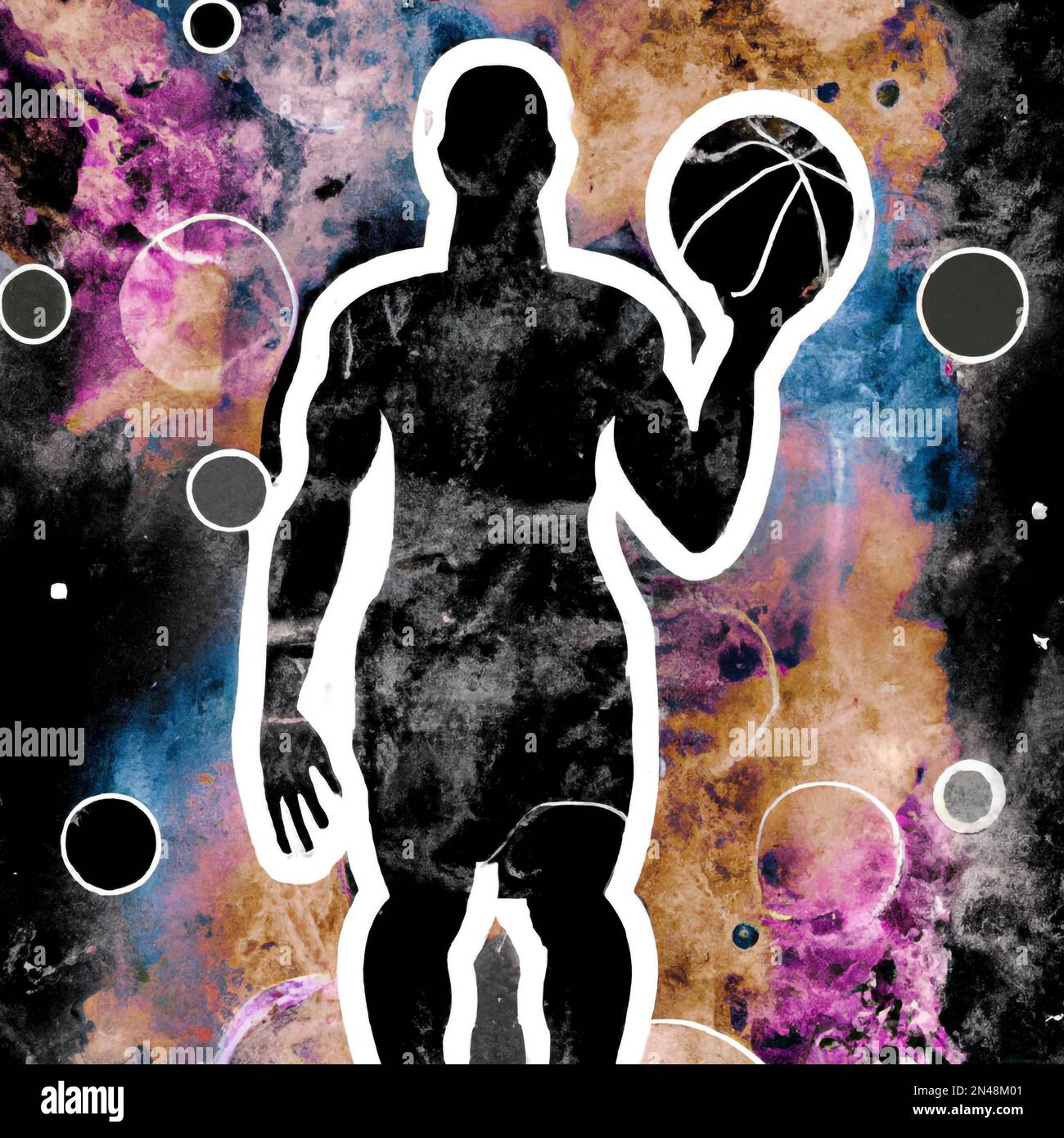 Basketball Player Silhouette at abstract cosmic background – Digital ...