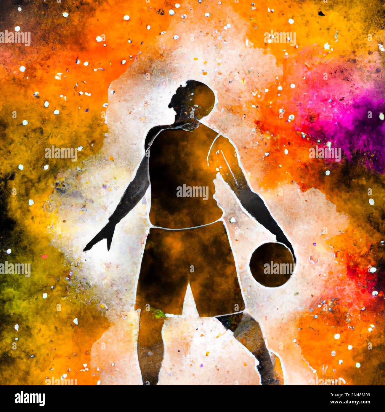 Basketball Player Silhouette at abstract cosmic background – Digital ...