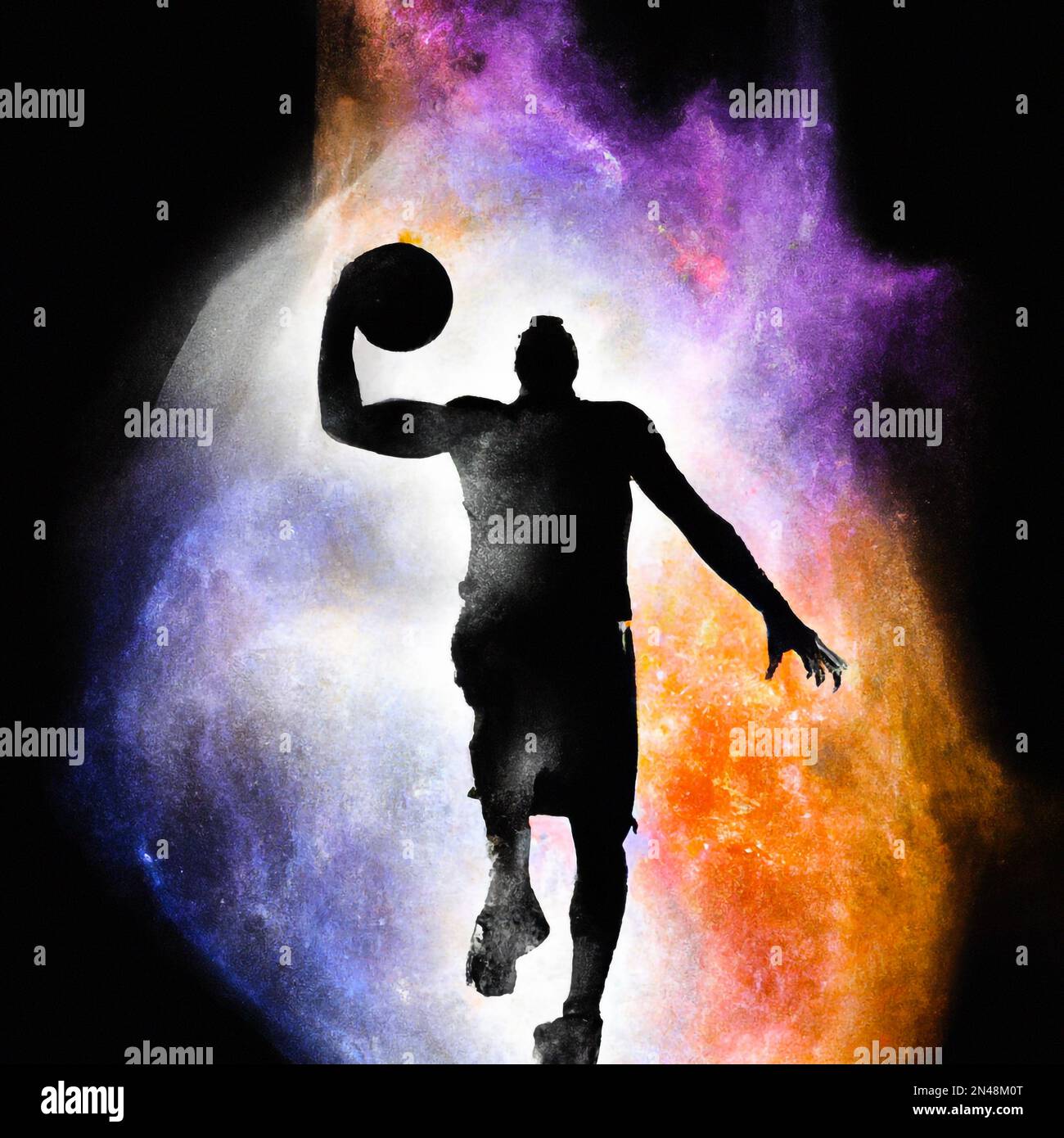 Basketball Player Silhouette at abstract cosmic background – Digital ...
