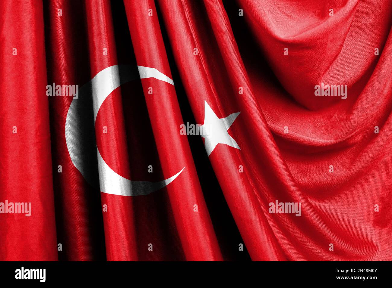 Flag of Turkey waving in the wind. Turkish national ensign. Crescent ...