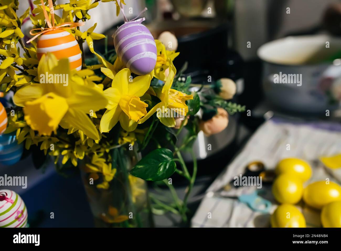 Coloring Easter Eggs with Artificial Dye. Easter preparation at home ...