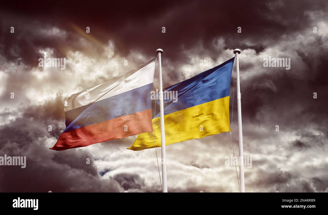 Flags of ukraine and russia war ukraine vs russia hi-res stock ...