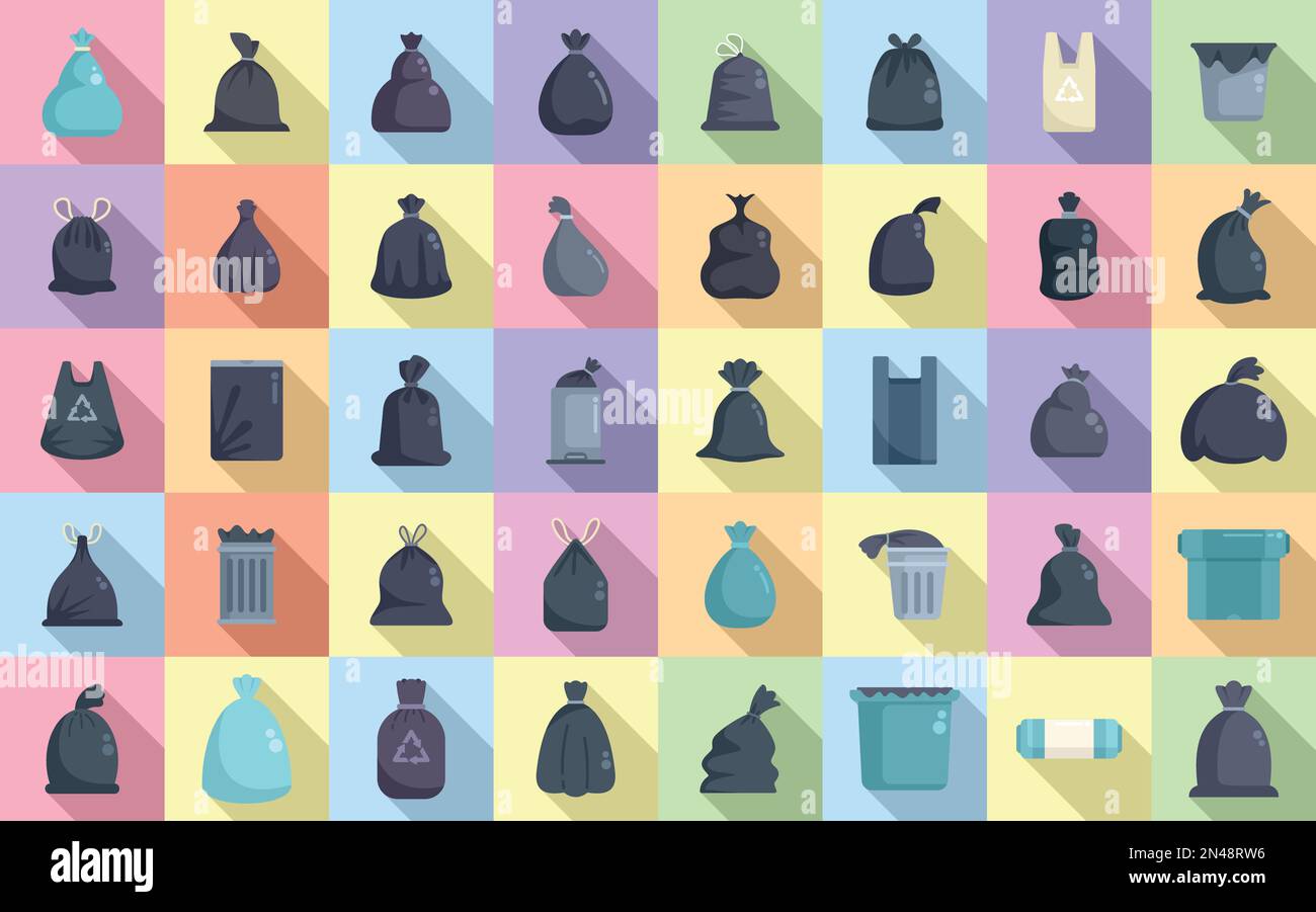 Bag for trash icons set flat vector. Food garbage. Dirty dustbin Stock ...