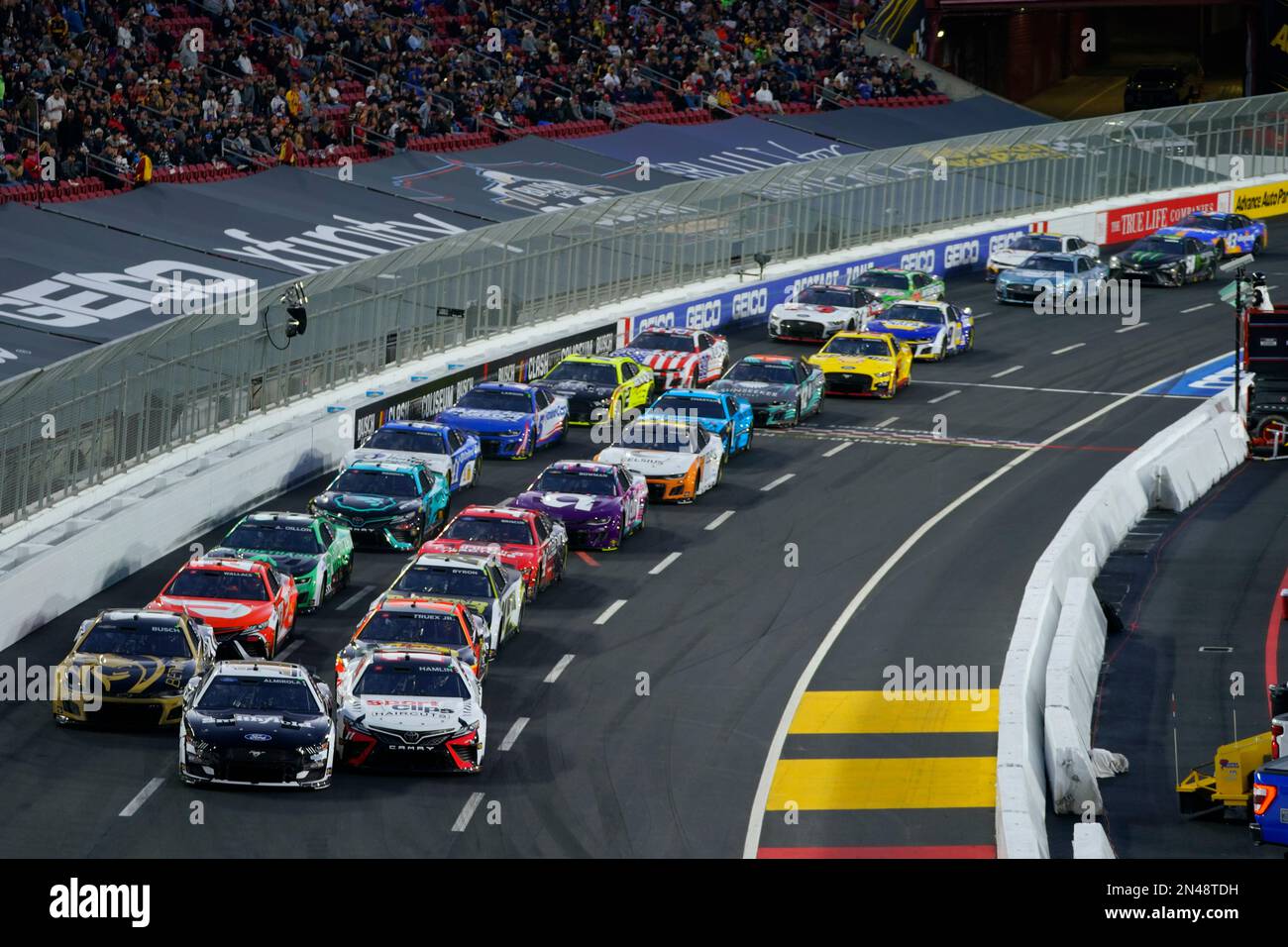 Denny Hamlin races for the Busch Light Clash at The Coliseum at Los ...