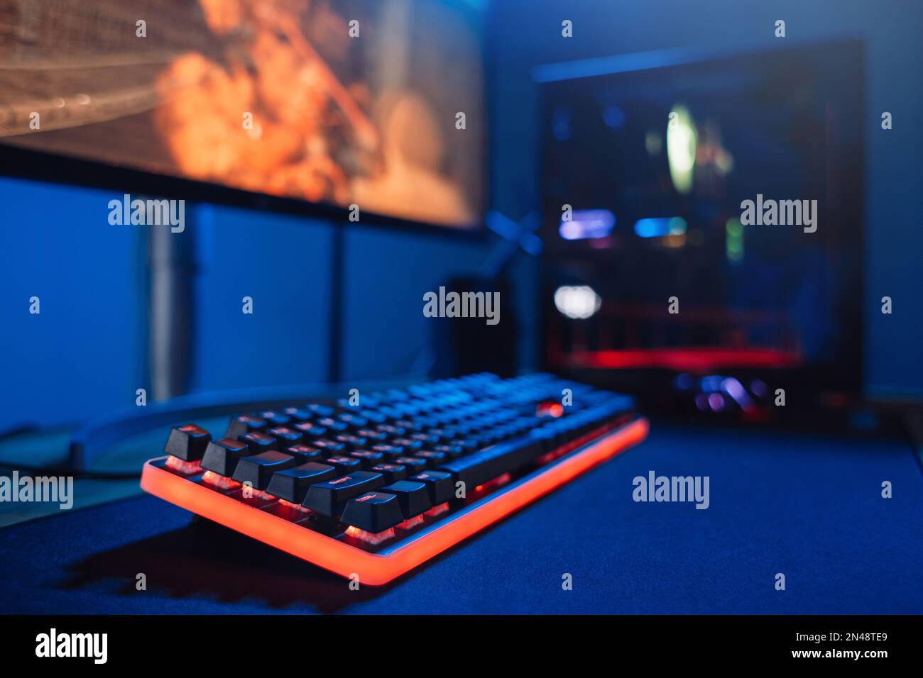 Close up of personal cyber video gamer equipment, powerful gaming ...