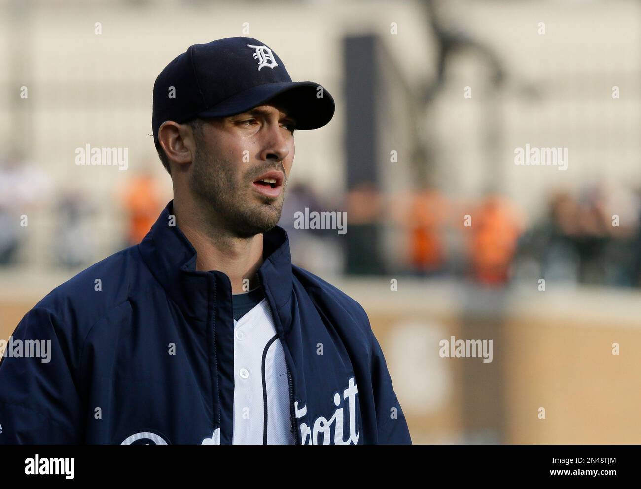 Detroit Tigers starting pitcher Rick Porcello is seen before the first ...