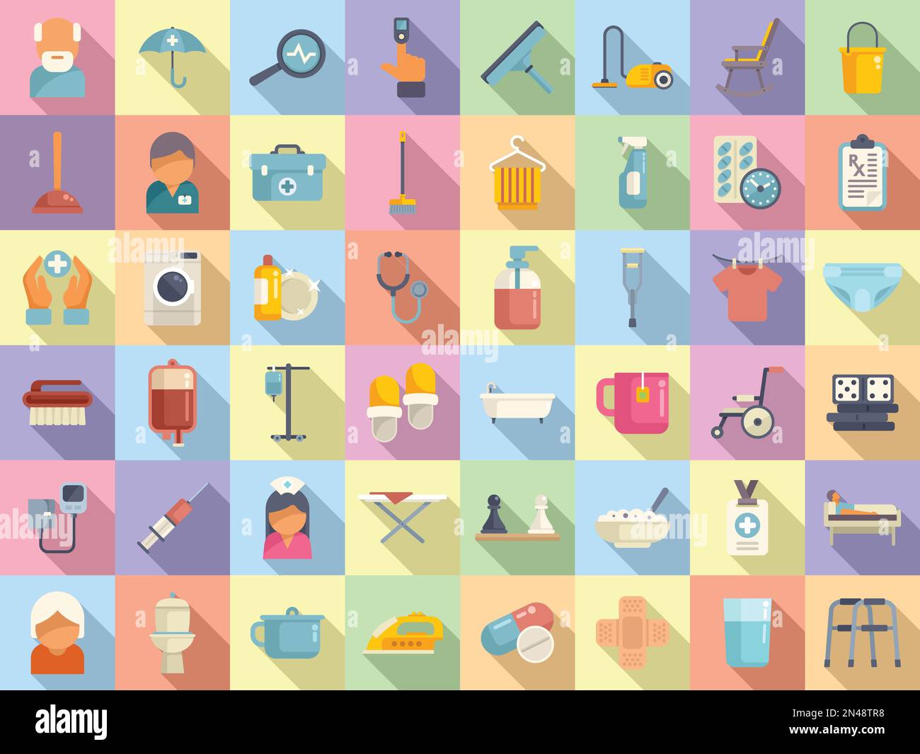 Home care services icons set flat vector. Care senior. Patient Stock ...