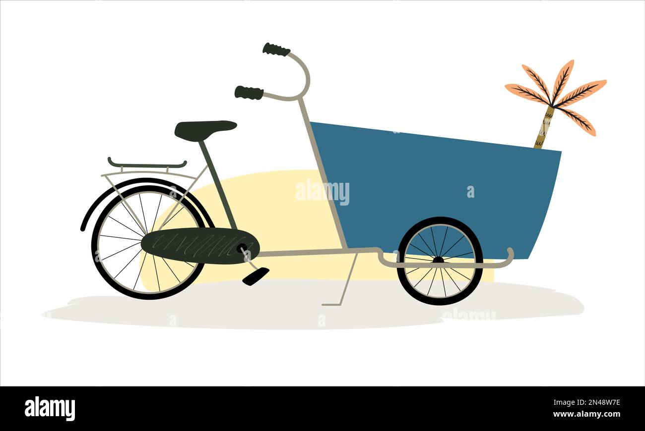 Cargo bike simple flat hand drawn style standing at the parking ...