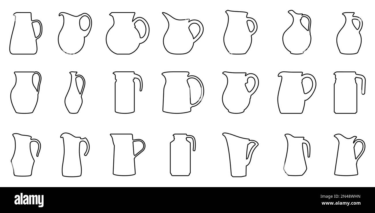 Jug linear icon. Set of jugs silhouettes isolated on white background ...