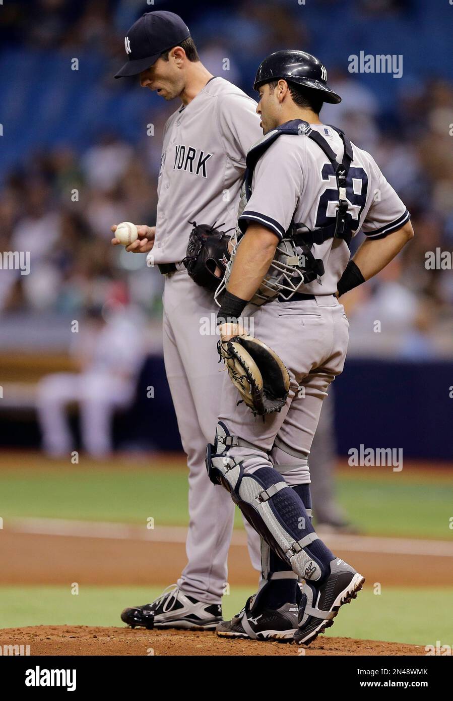 New York Yankees catcher Francisco Cervelli (29) talks to starting ...