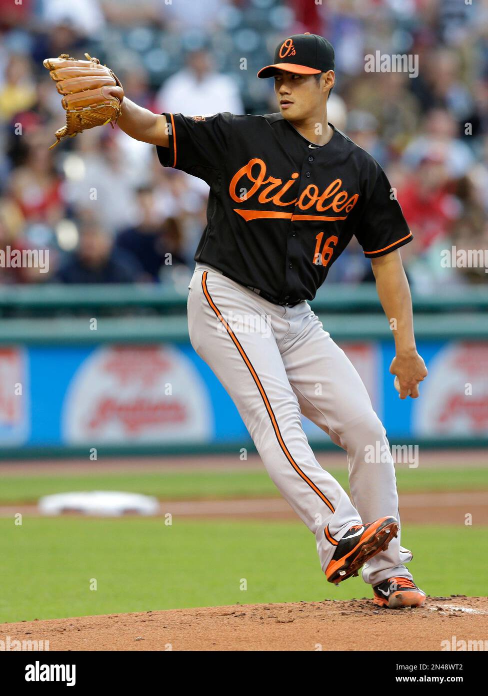 Baltimore Orioles starting pitcher Wei-Yin Chen delivers in the first ...