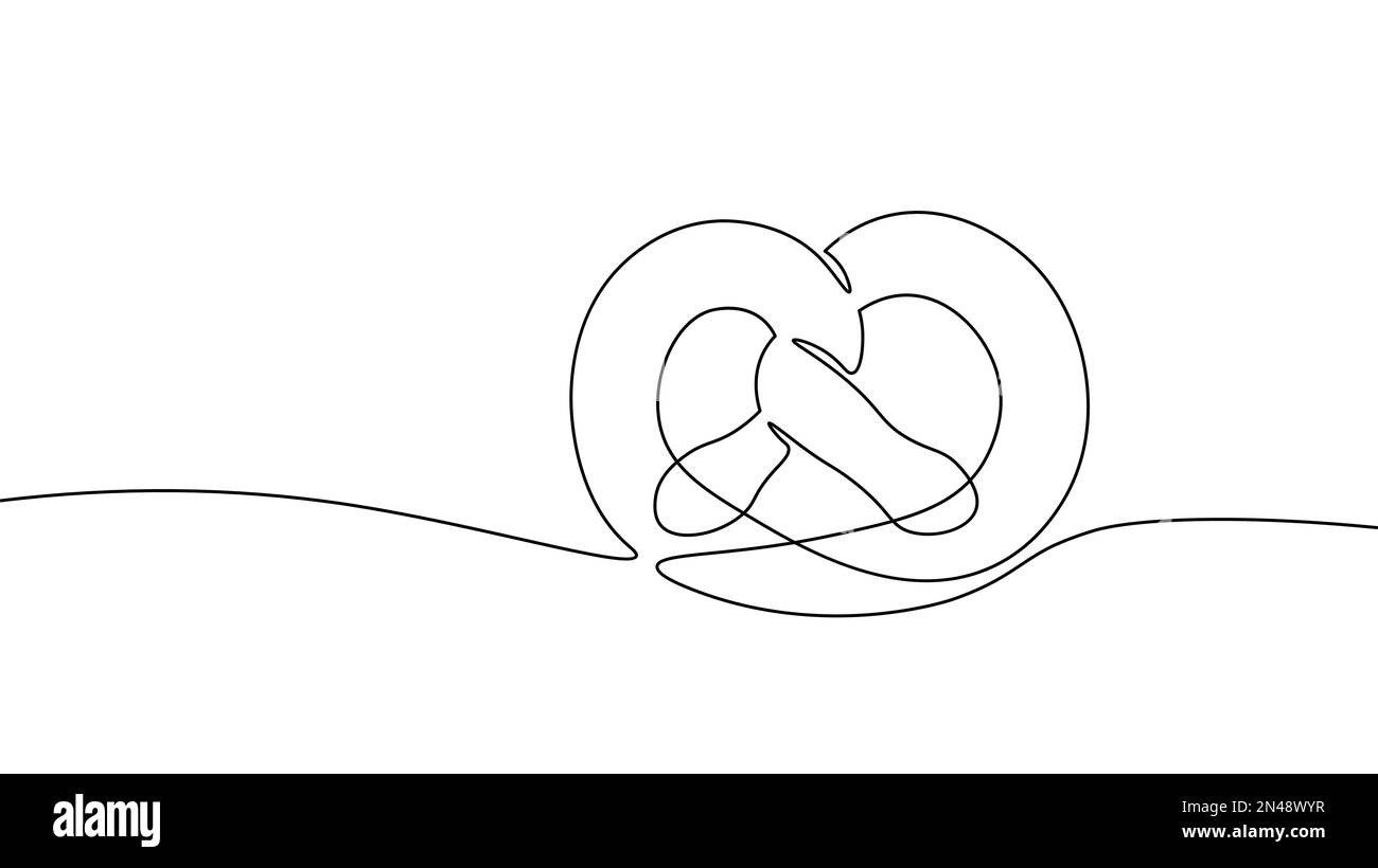 One line continuous pretzel bakery symbol concept. Silhouette bread ...