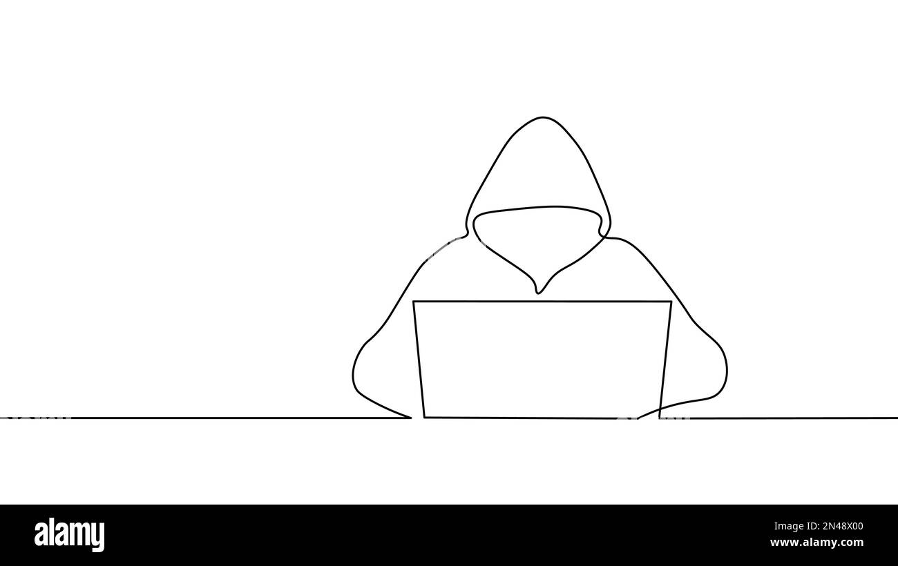 One line continuous hacker cyber security symbol concept. Silhouette ...