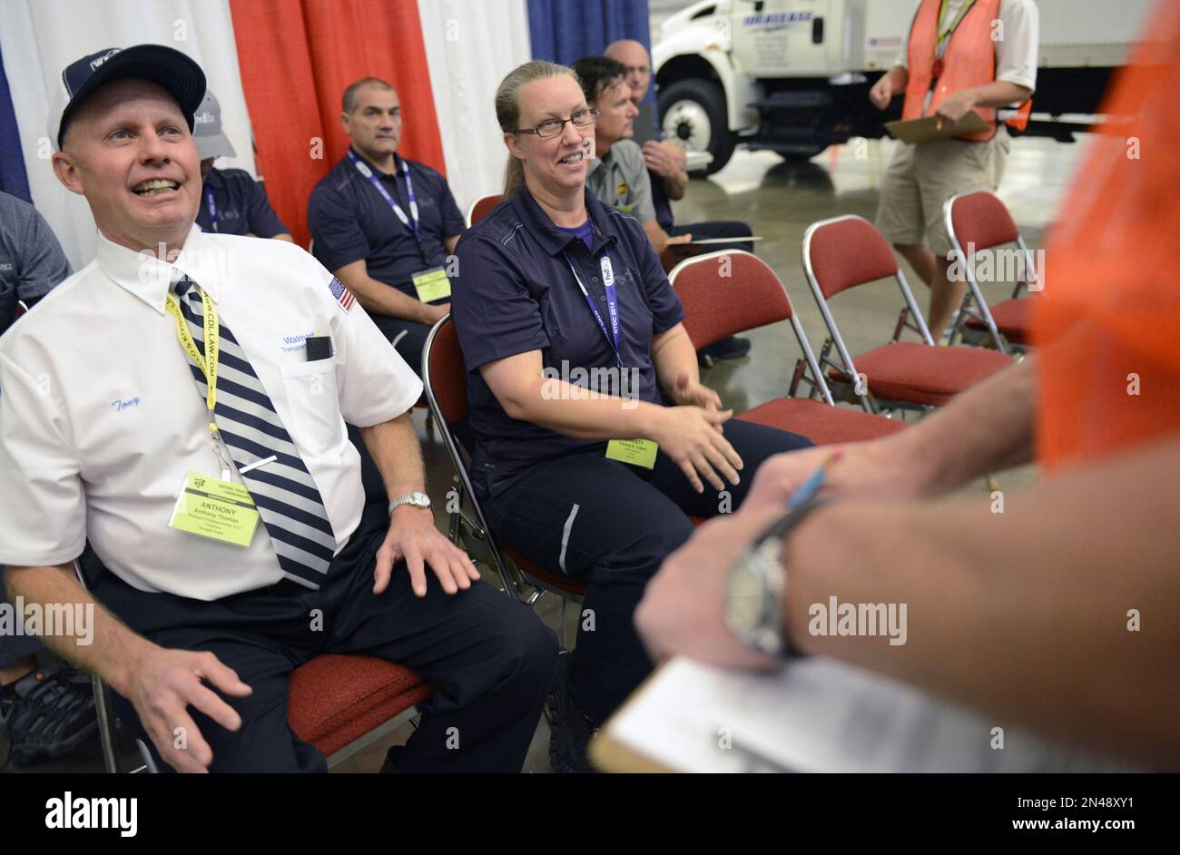 FedEx driver Christy Tolbert of Texas, center, waits to compete at the ...
