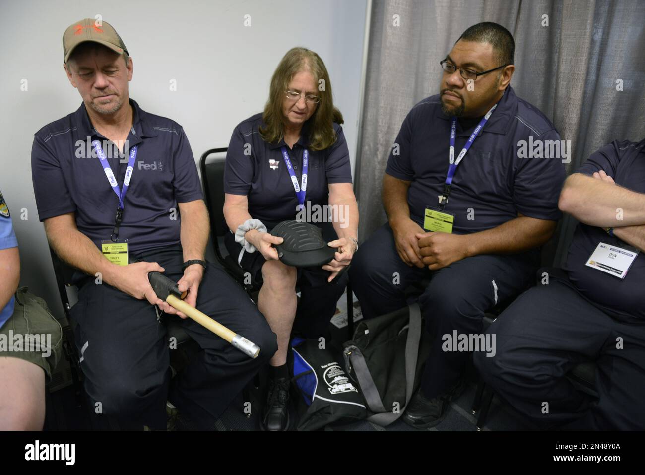 FedEx driver Debbie Conn of Ark., center, prepares to compete at the ...