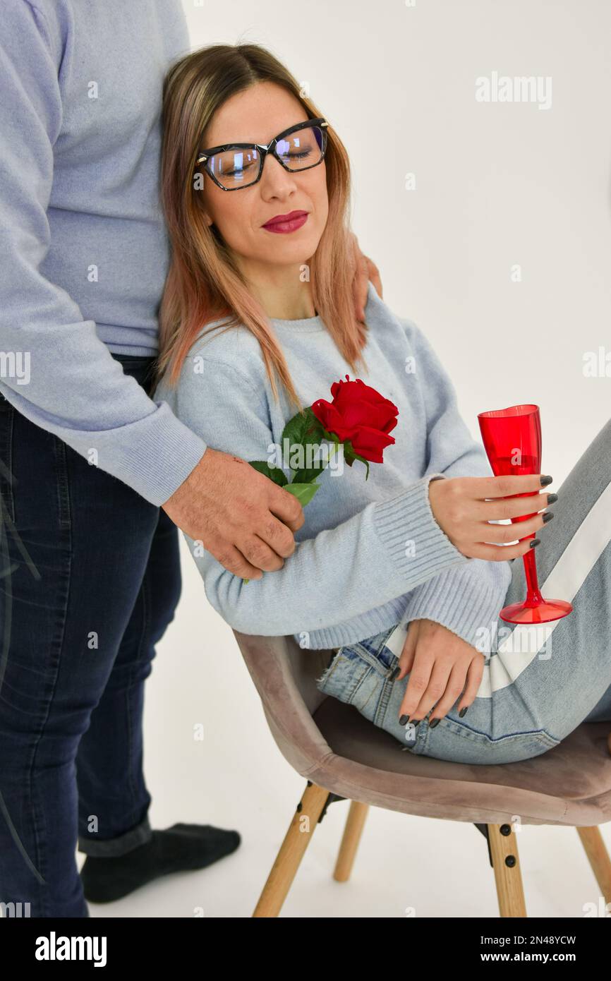 Couple celebrating anniversary festive dinner hi-res stock photography ...