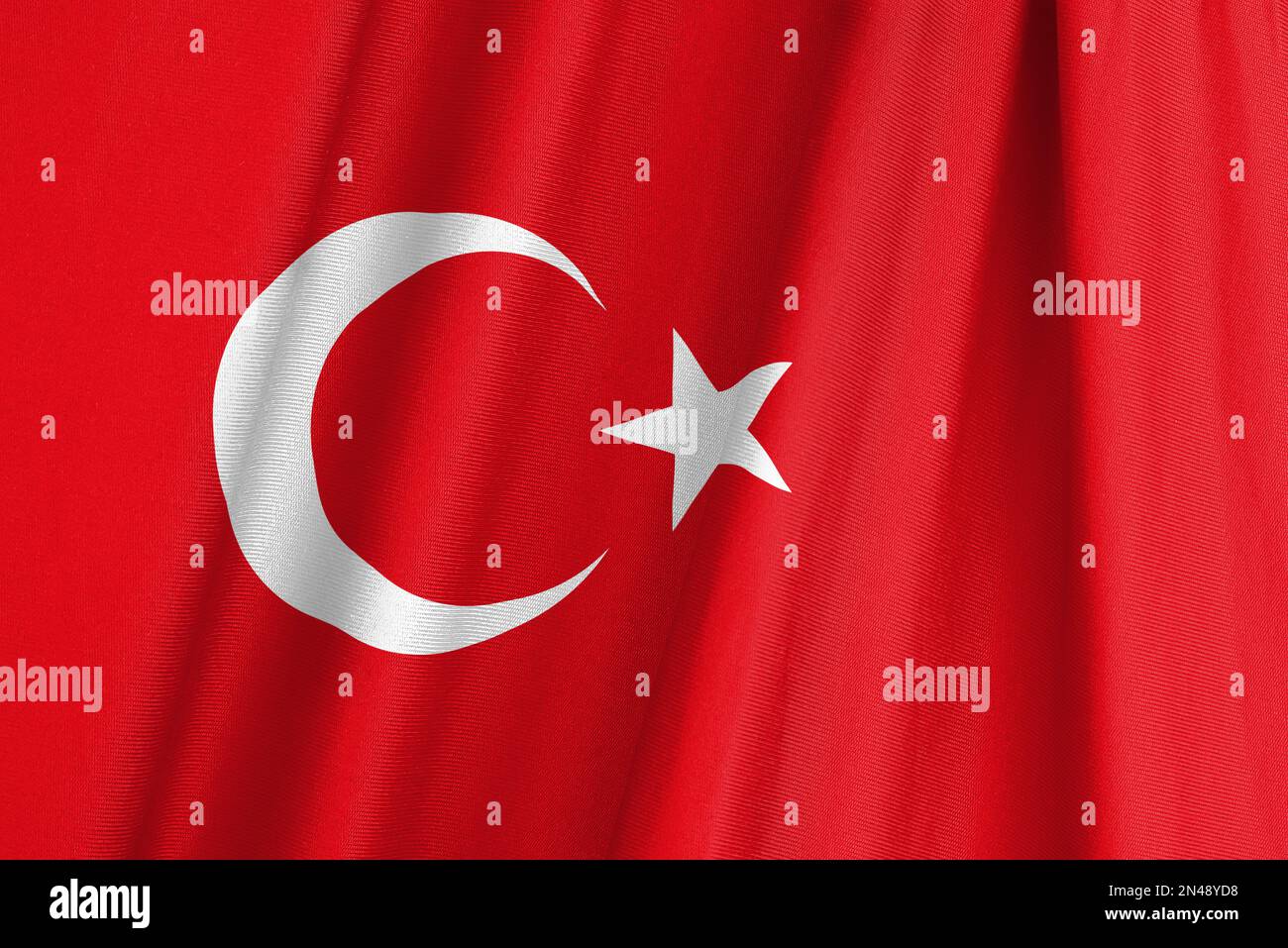 Flag of Turkey waving in the wind. Turkish national ensign. Crescent ...