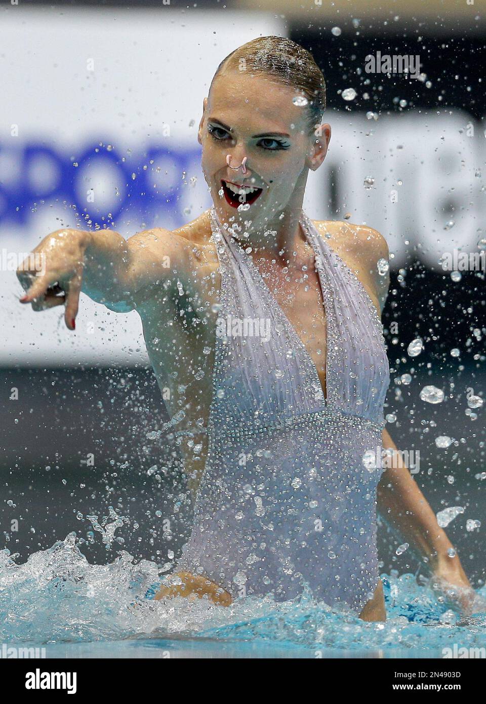 Svetlana Romashina from Russia performs during the solo synchronized ...