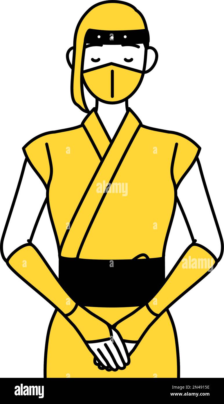 A woman dressed up as a ninja bowing with folded hands Stock Vector ...
