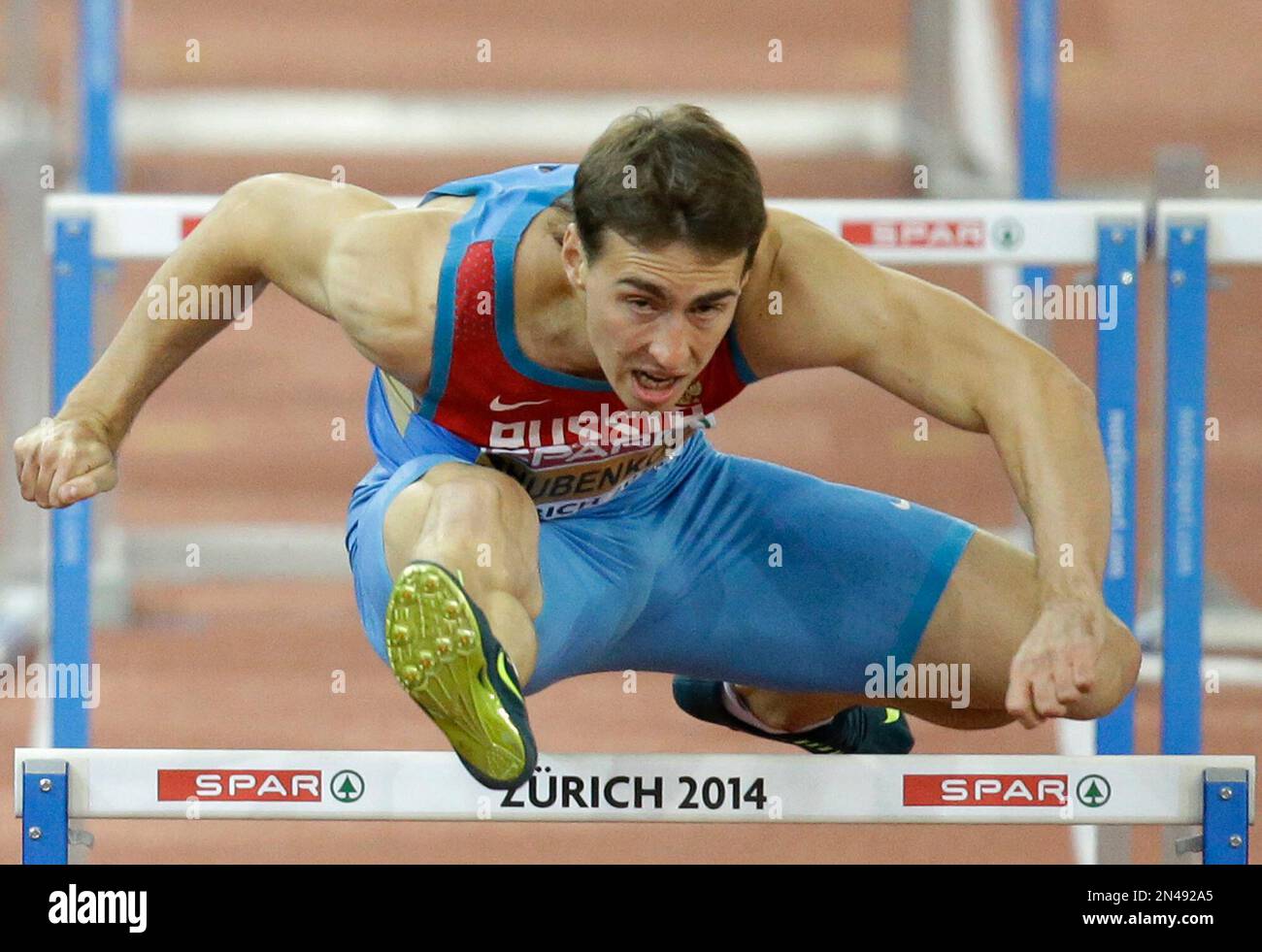 Russia's gold medal winner Sergey Shubenkov in the men's 110m hurdles ...