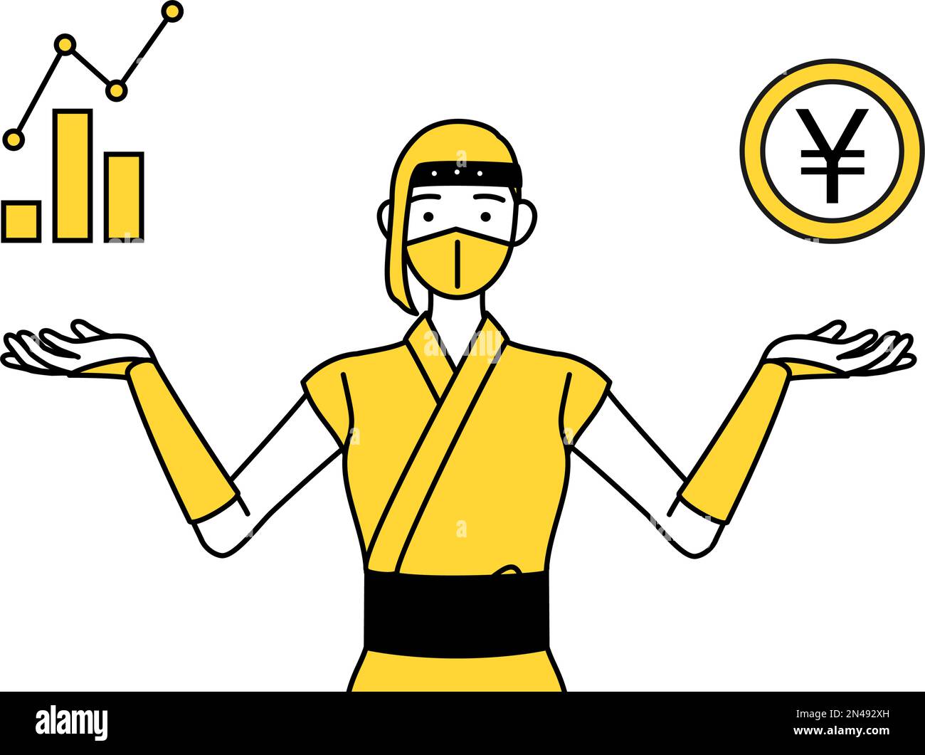 A woman dressed up as a ninja guiding an image of DX, performance and ...