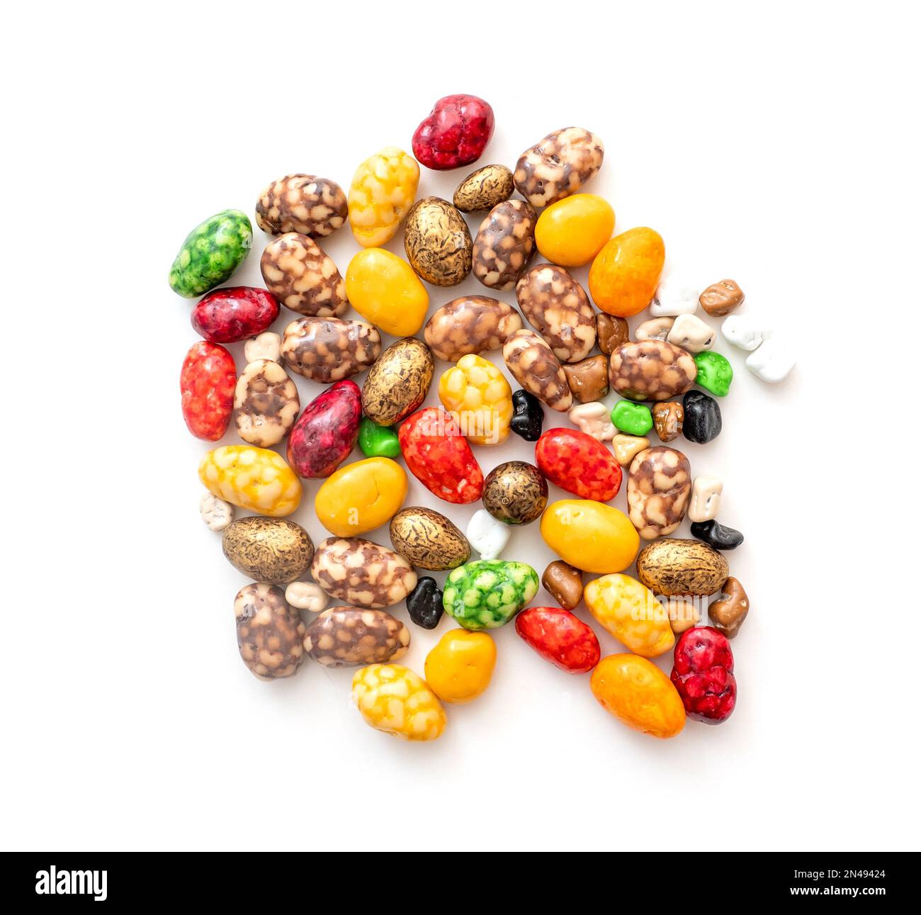 Set of mixed glazed dragee on white background. Colored Turkish delight ...