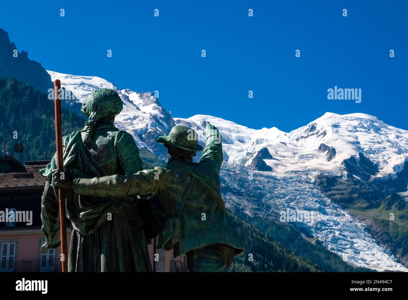 The monument of Balmat, pointing at the summit of Mont Blanc, and ...