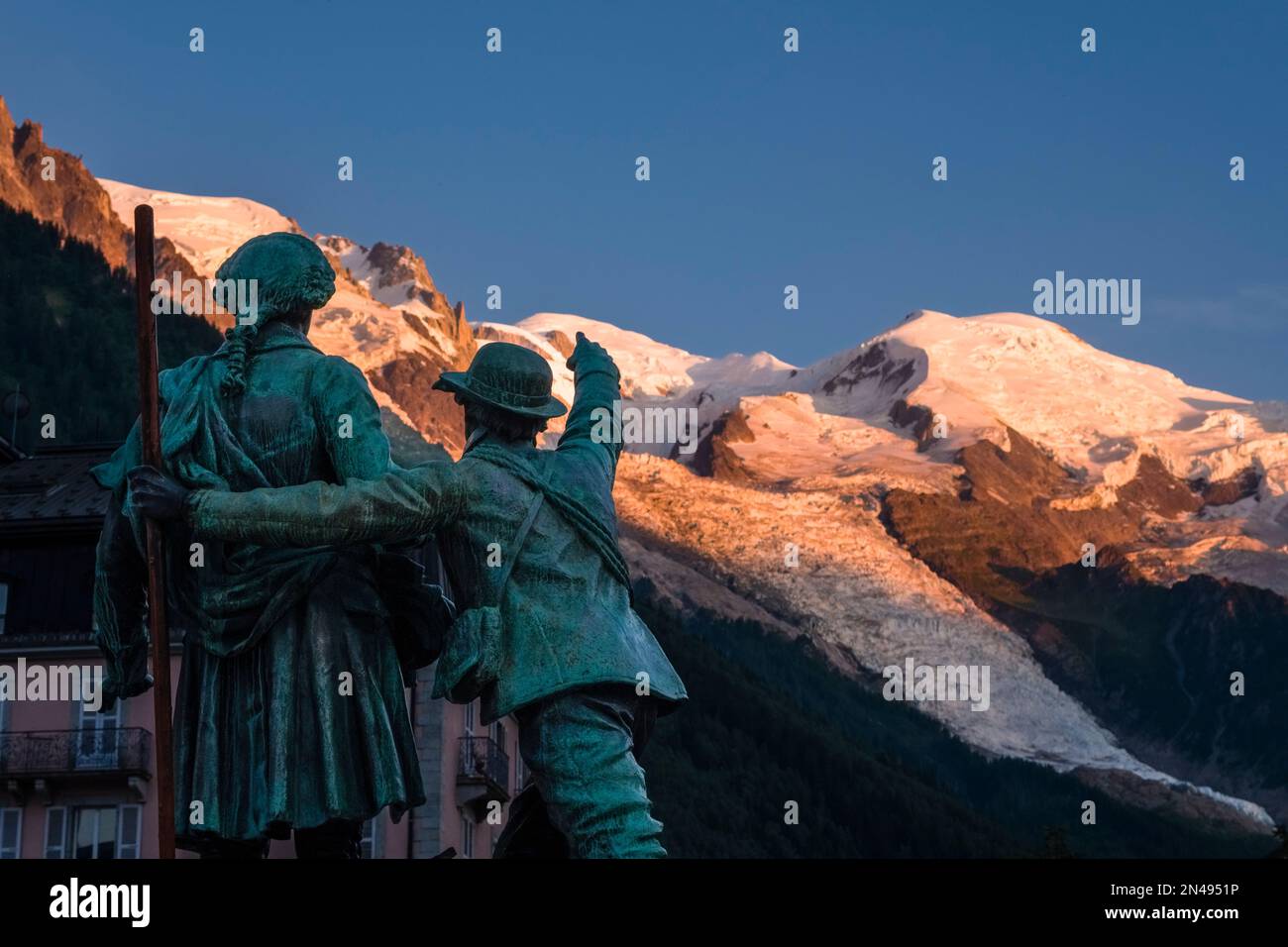 The monument of Balmat, pointing at the summit of Mont Blanc, and ...