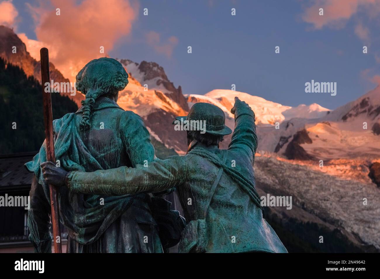 The monument of Balmat, pointing at the summit of Mont Blanc, and ...