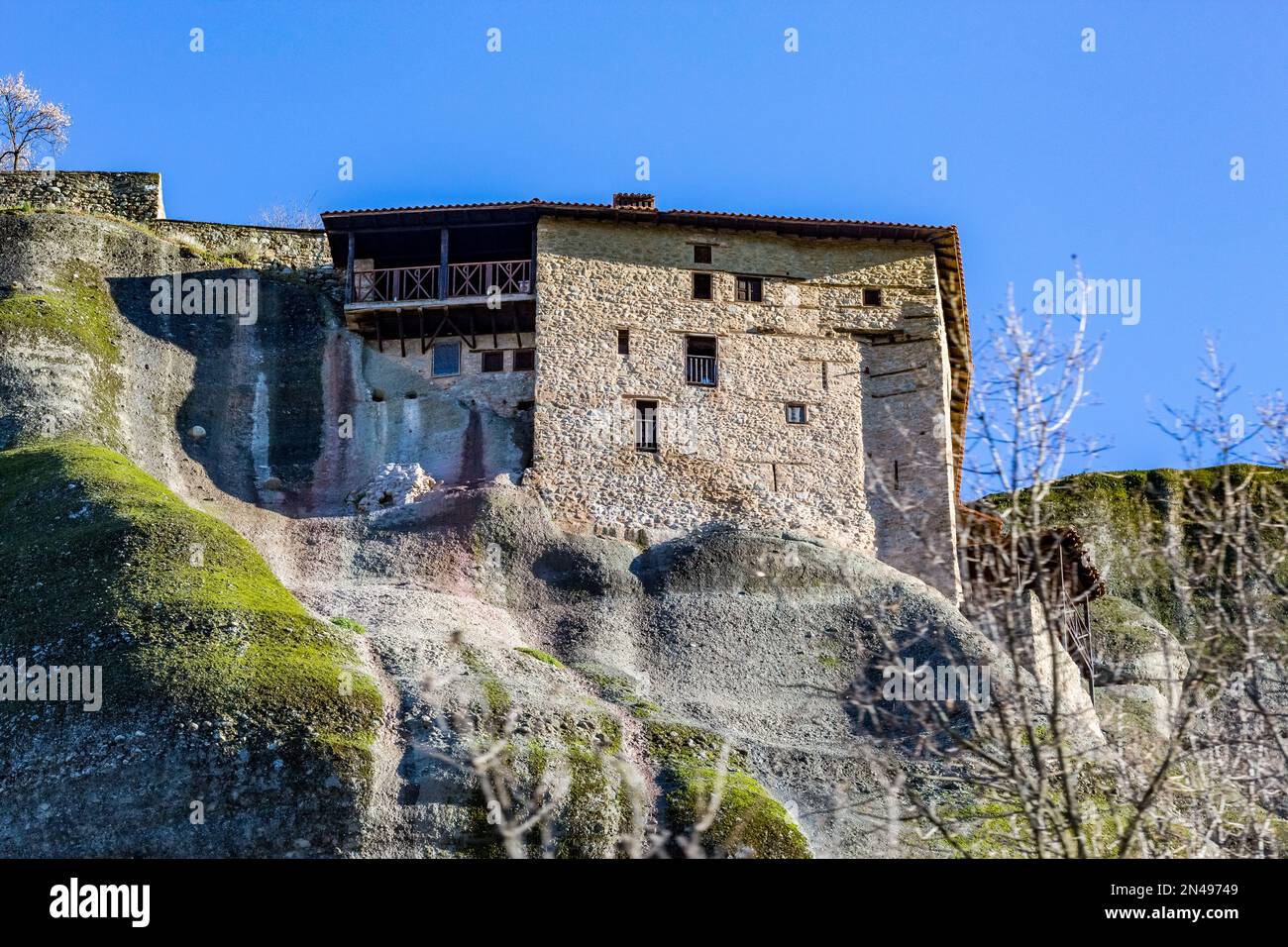 Meteora, Greece, monastery perspective in a sunny day. Famous travel ...